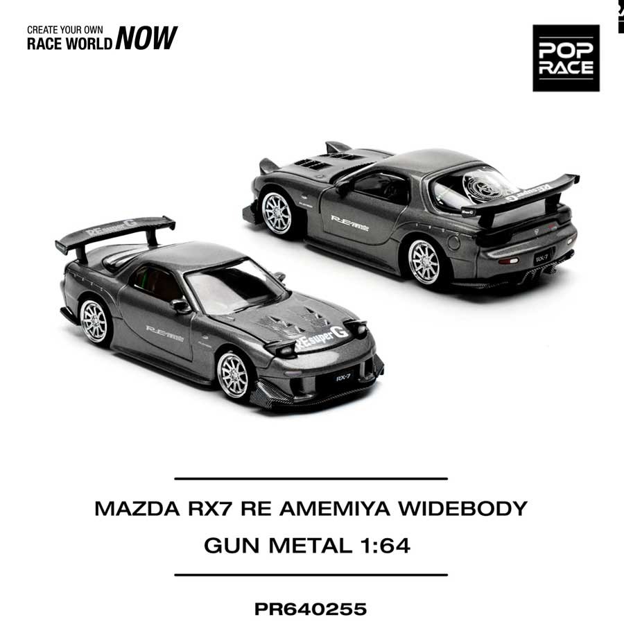 POP RACE Mazda RX7 RE-AMEMIYA Gun Metal 1/64 (PR640255)