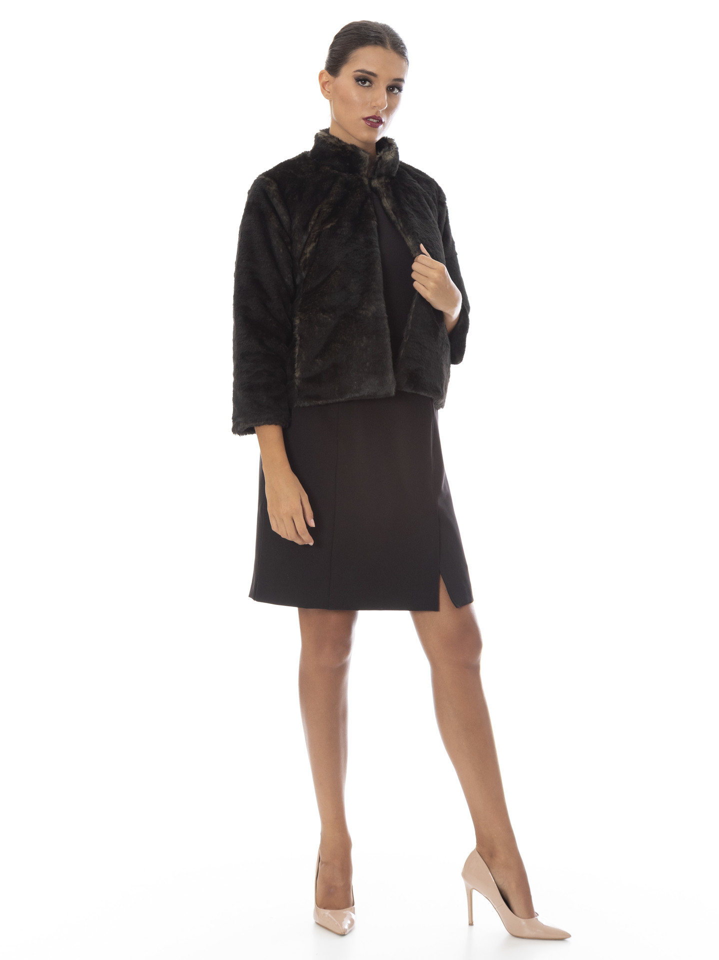 Blusão com efeito de pelo sintético